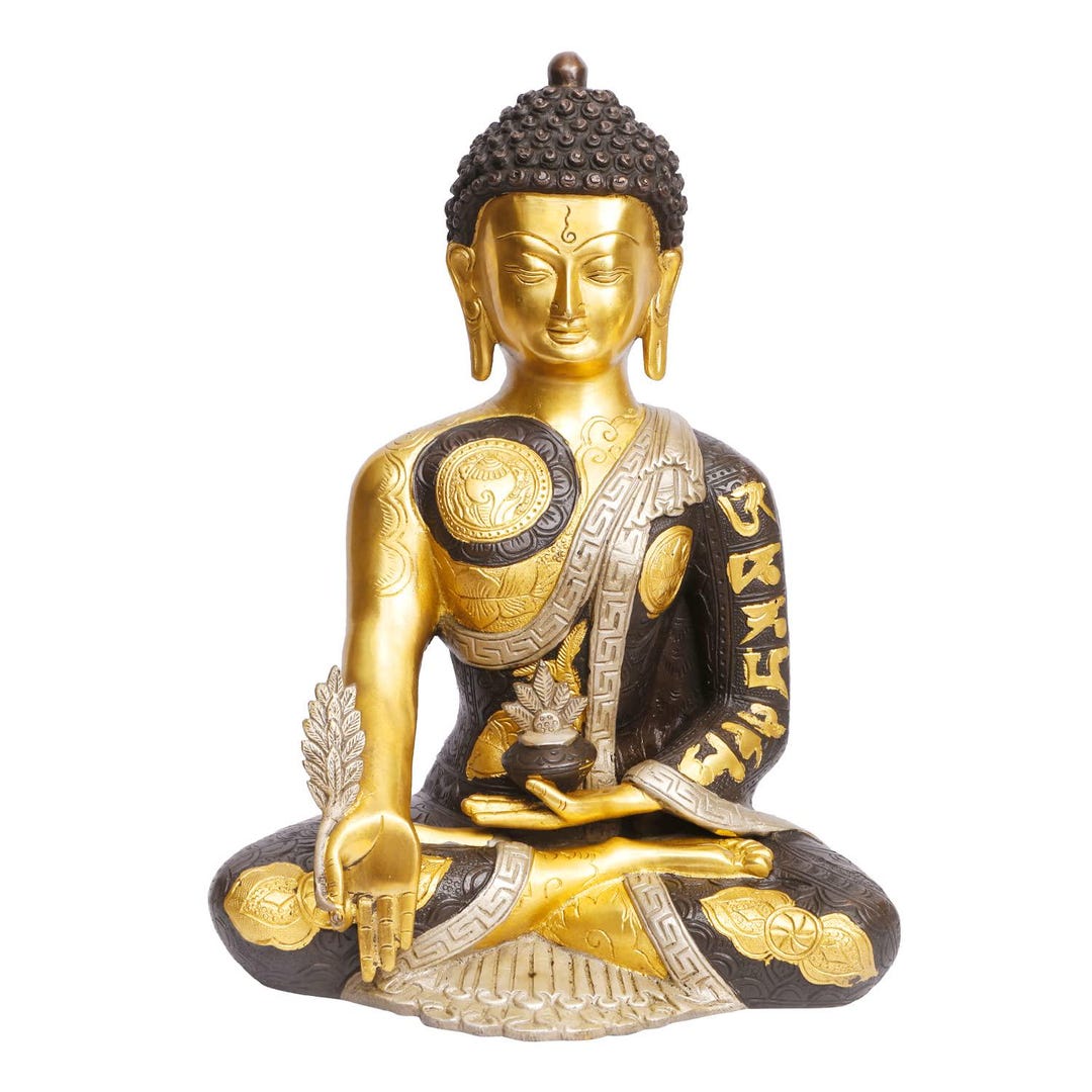 Brass Handmade Blessing Posture Buddha Buddhism With Sacred Kalash ...