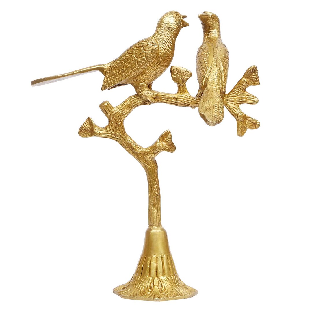 Brass Handmade Love Birds on Tree Table Decor Couple Statue Idol ...