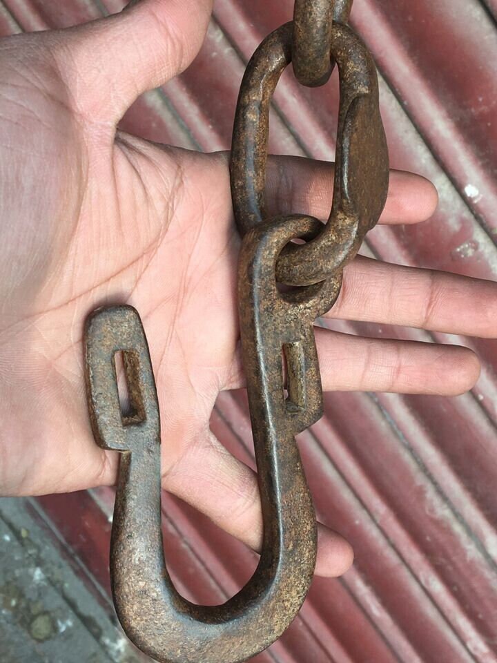 Old Vintage Hand Carved Rustic Iron Solid Rare Hanging Chain Two Hooks ...
