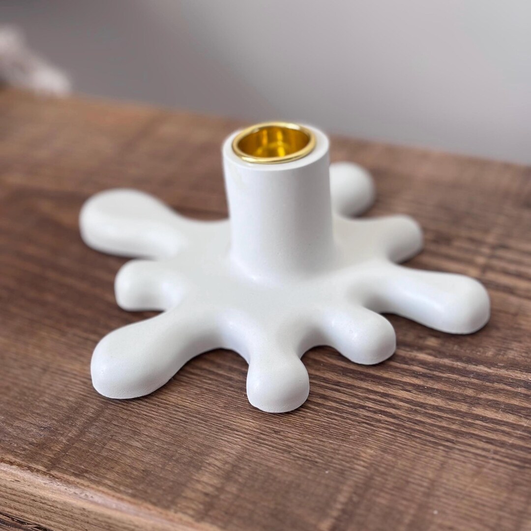 White Concrete Splat Candlestick Holder | Modern Table Decor - Etsy