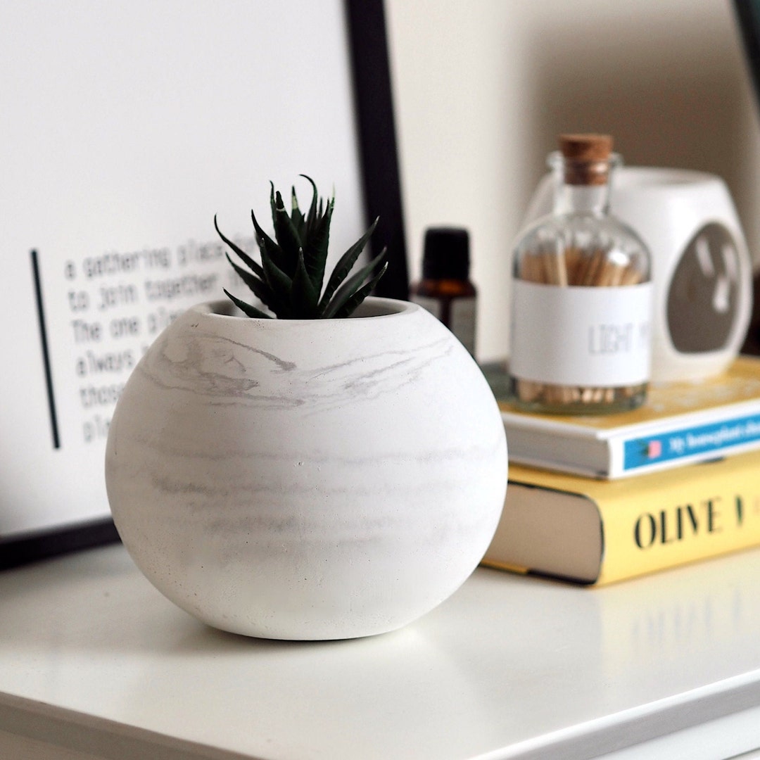 Concrete Ball Vase | Decorative Vase | | White Marble | Ball Vase ...