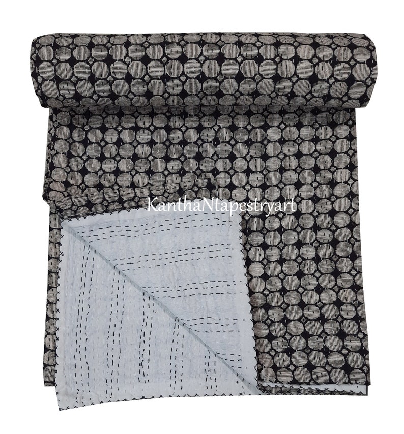 Black Kantha Hand Block Print Cottn Kantha Quilt Indian - Etsy