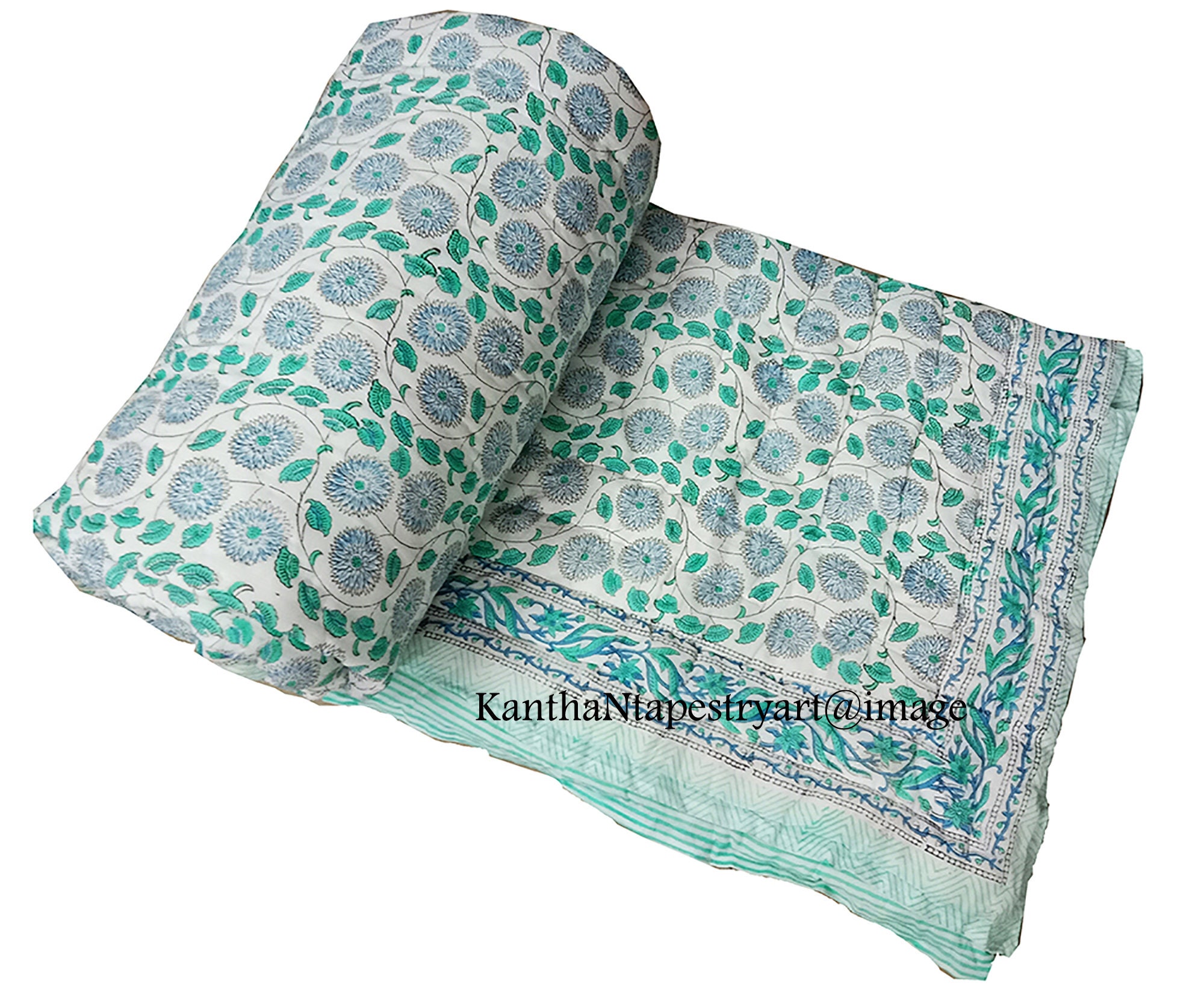 Jaipur Hand Block Print Quilt Handmade Cotton Bedding Kantha Quilt ...