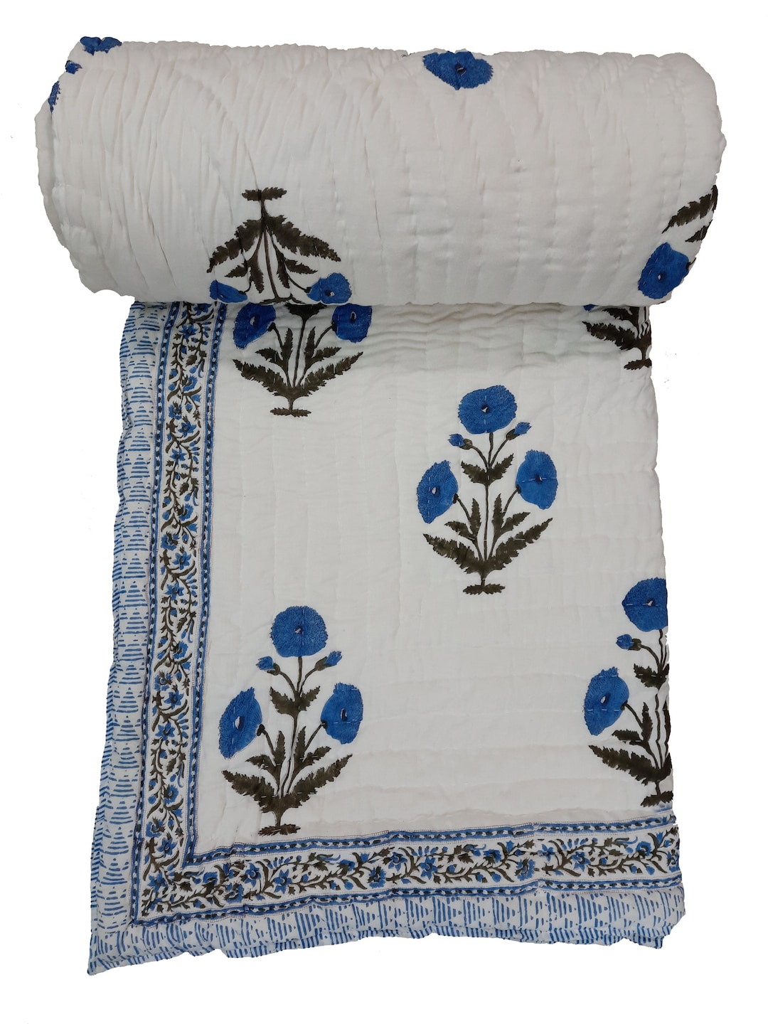 Indian Reversible Quilt Soft Cotton Quilt Hand Block Print Quilt Floral ...