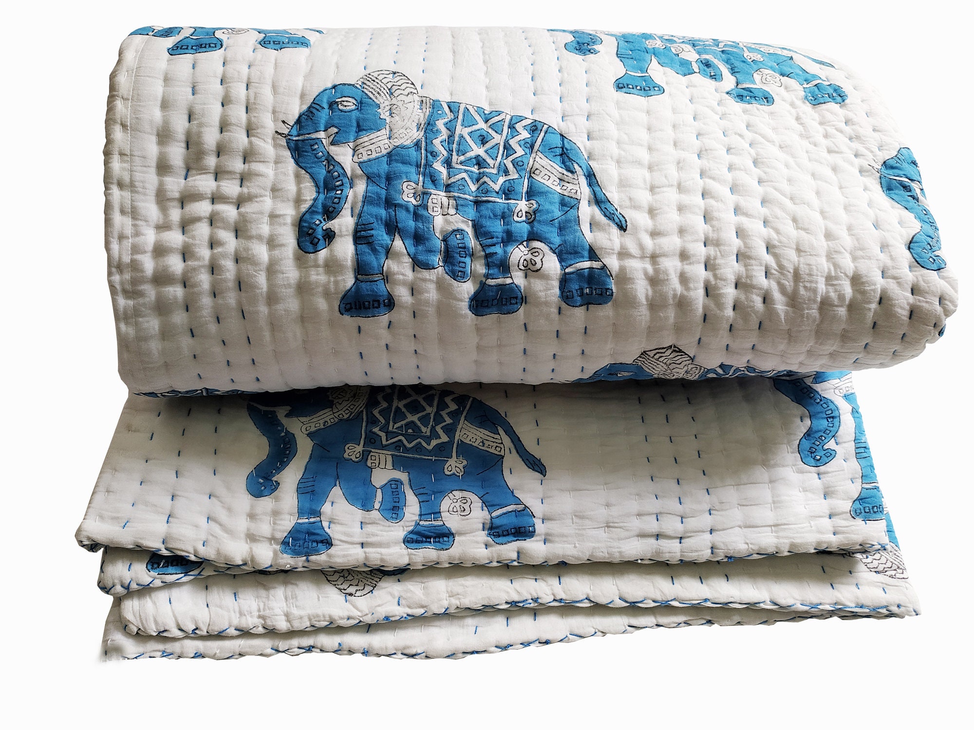 Elephant Hand Block Print Kantha Quilt Super Soft Beatiful - Etsy