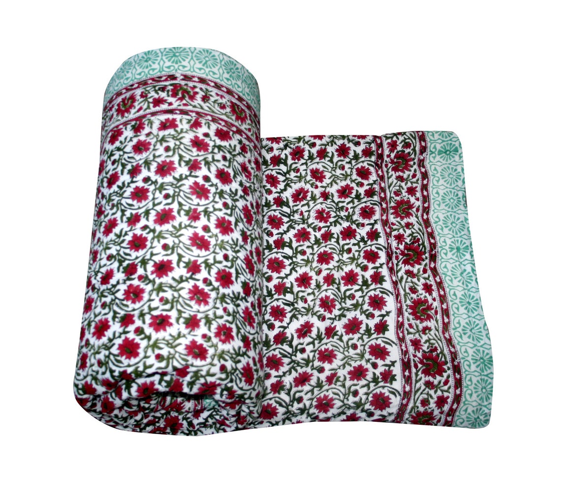 Floral Kantha Quilt Hand Block Print Kantha Print Blanket | Etsy