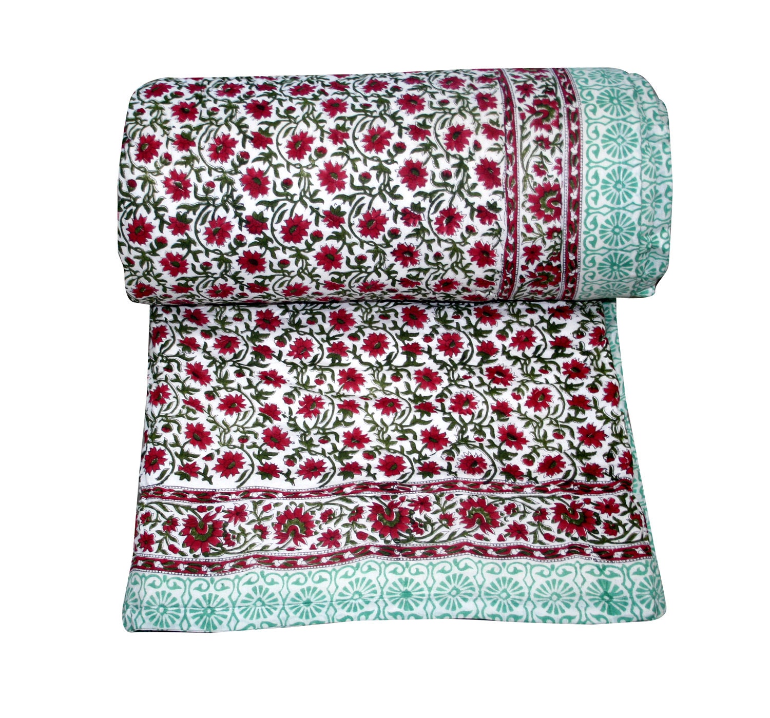 Floral Kantha Quilt Hand Block Print Kantha Print Blanket | Etsy