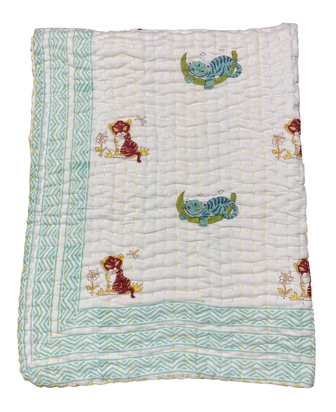 Hand Block Print Baby Quilt, Cat Design, 100% Cotton, 40x55 Inch - Etsy