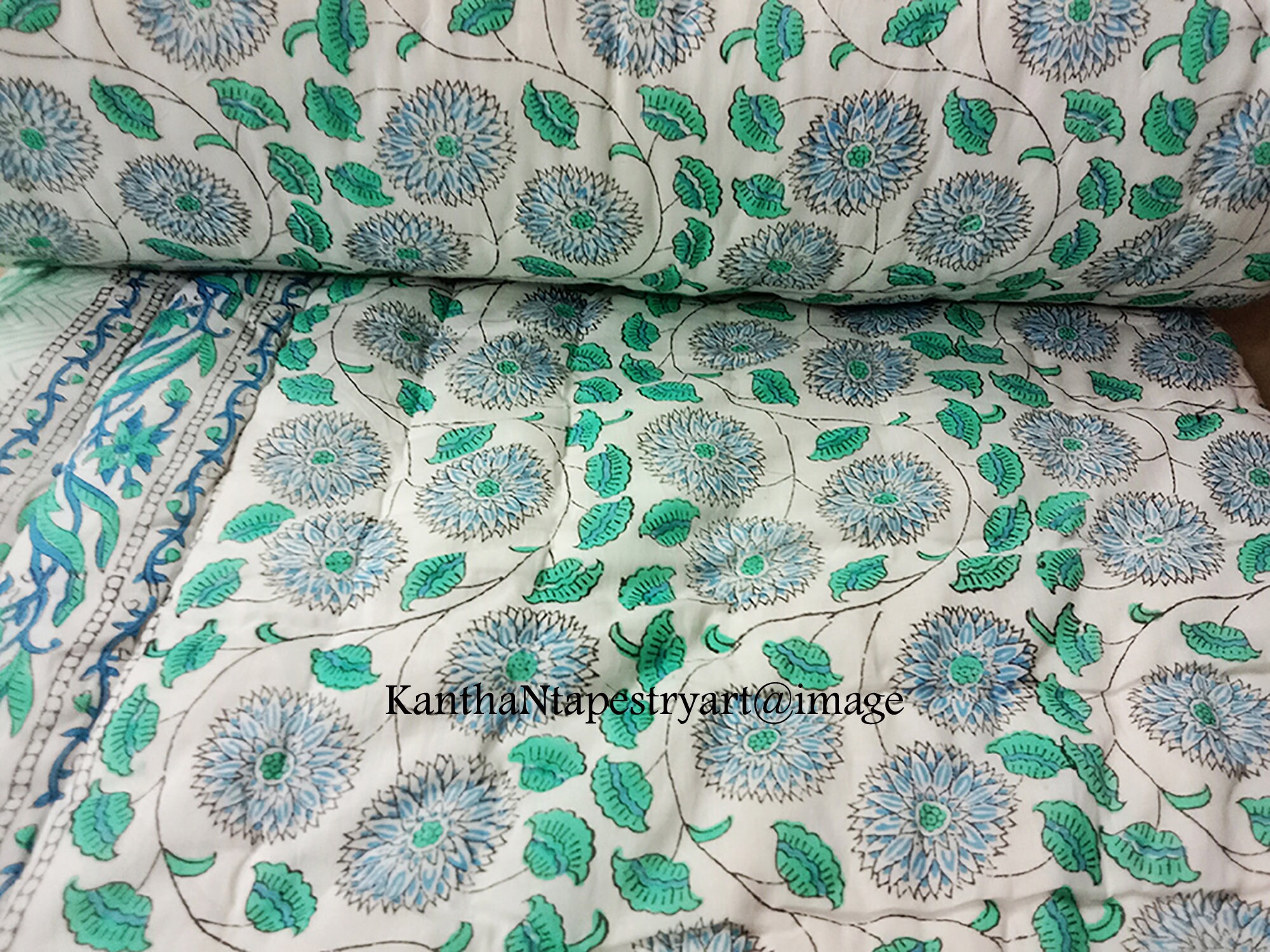 Jaipur Hand Block Print Quilt Handmade Cotton Bedding Kantha Quilt ...