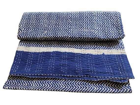 Indian Vintage Hand Block Kantha Quilt Zigzig Line Print Queen - Etsy