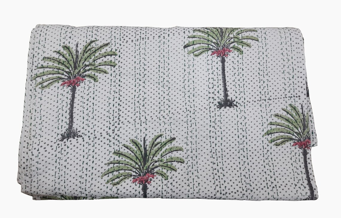Indian Handmade Pure Cotton Hand Block Print Palm Tree Kantha | Etsy