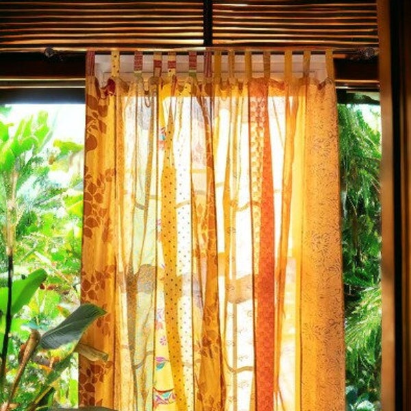 Bohemian Curtains, Beautiful Multicolor Tie Top Curtain for Living Room ...