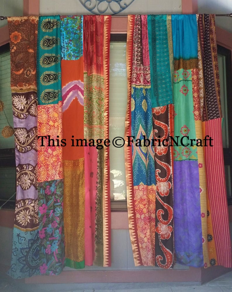 2 Pcs Of Indian Curtain Saree Silk Curtain Sari Boho Curtain | Etsy