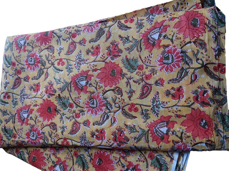 Indian Natural Hand Block Printed Fabric Handmade Cotton - Etsy