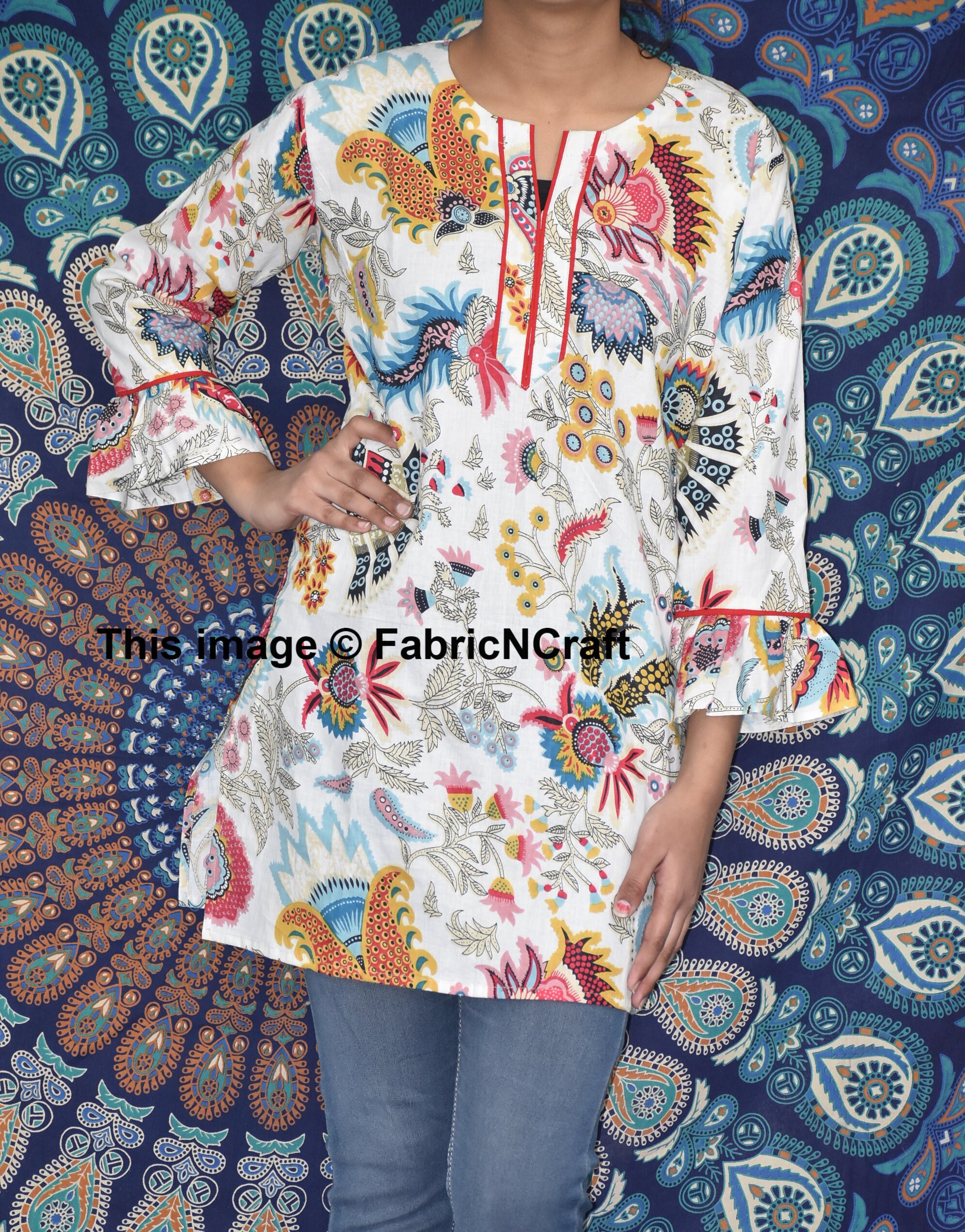 100% Cotton Floral Print Indian Ethnic Kurti/ Straight Short | Etsy