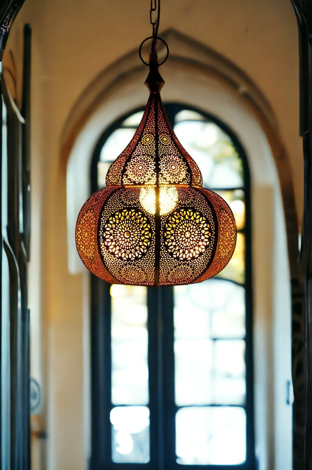 Indian Pendant Lighting Hanging Ceiling Metal Decor Moroccan Lamp gold ...