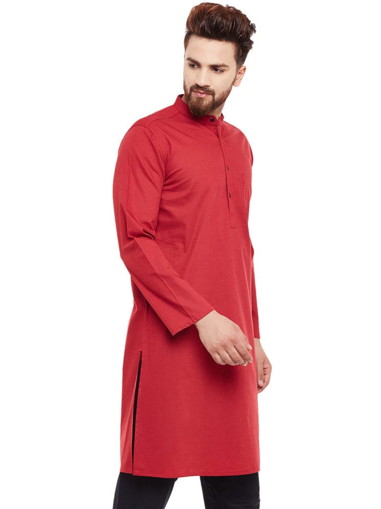 Indian Shirt Red Cotton Kurta Tunic Solid Plus Size Loose Fit | Etsy