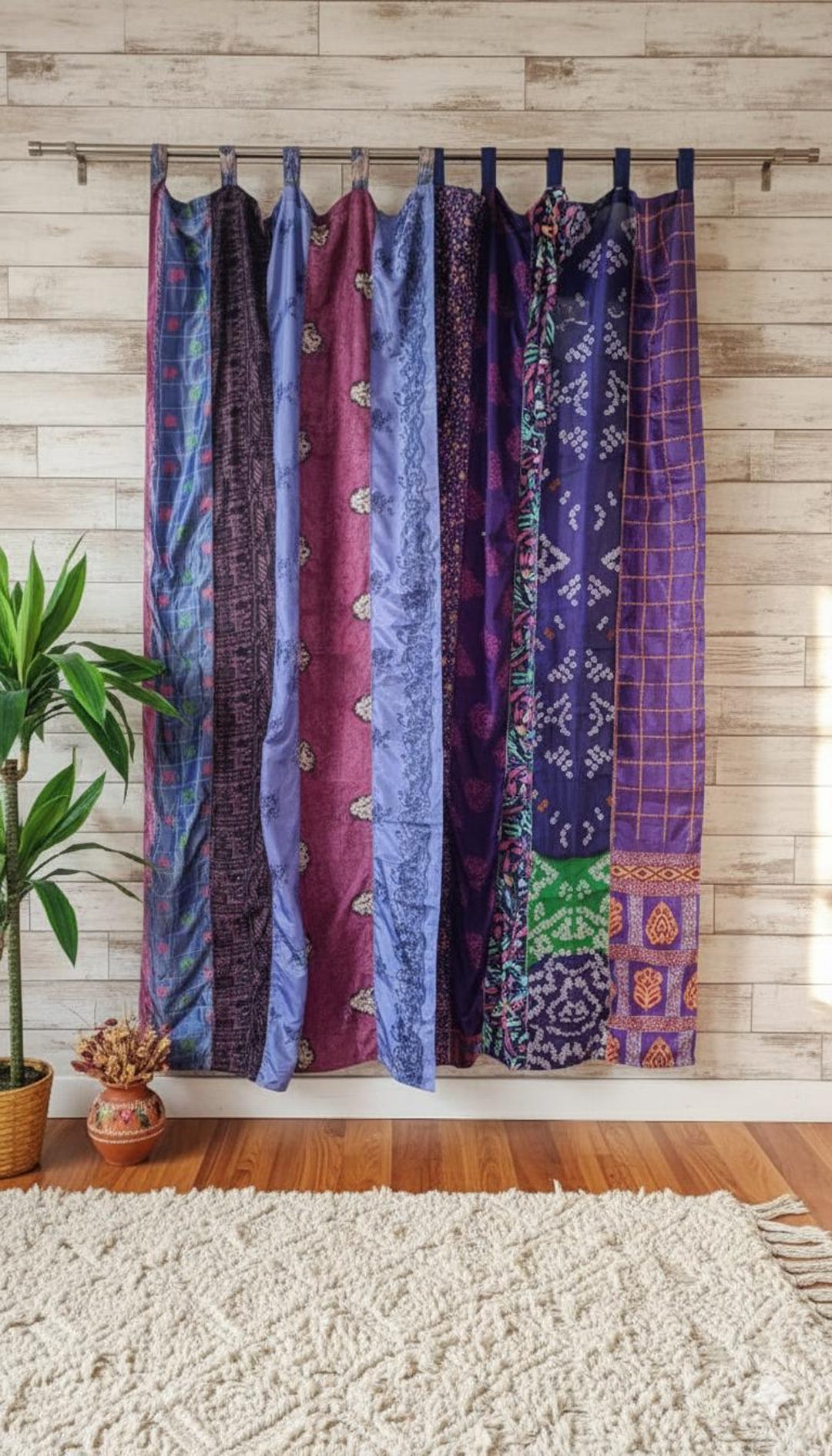 Handmade Vintage Silk Sari Curtain, Bohemian Patchwork Window Decor - Etsy