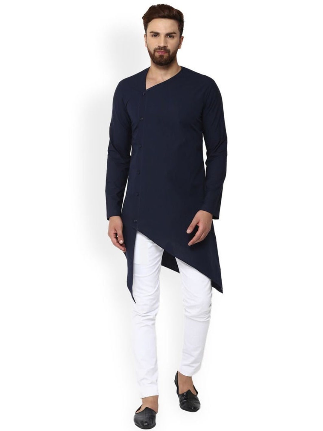 Shirts Top Shirt Solid Blue Kurta Indian Kurta Cultural Men's Wear ...