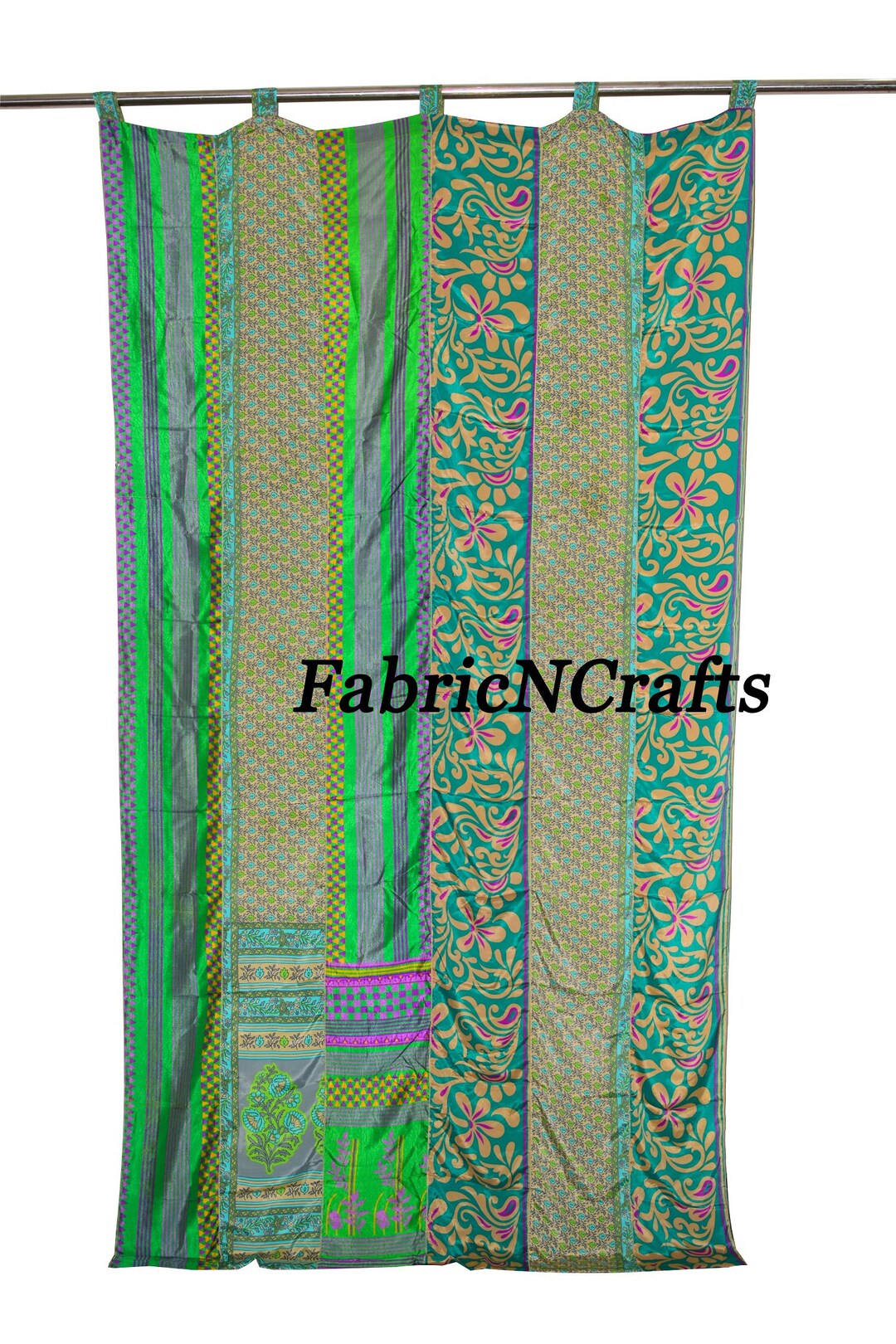 Indian Vintage Old Silk Sari Fabric Made Multicolor Handmade Curtain ...