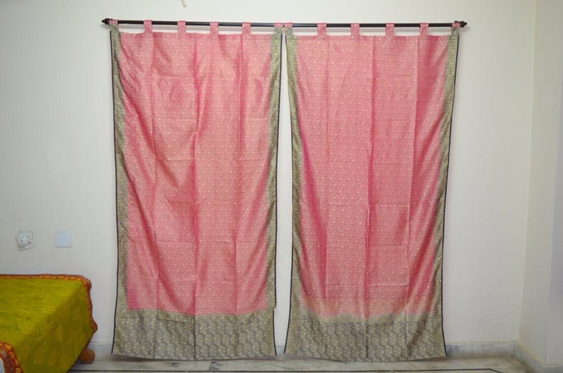 2 Pcs of Indian Curtain Saree Silk Curtain Sari Boho Curtain - Etsy India