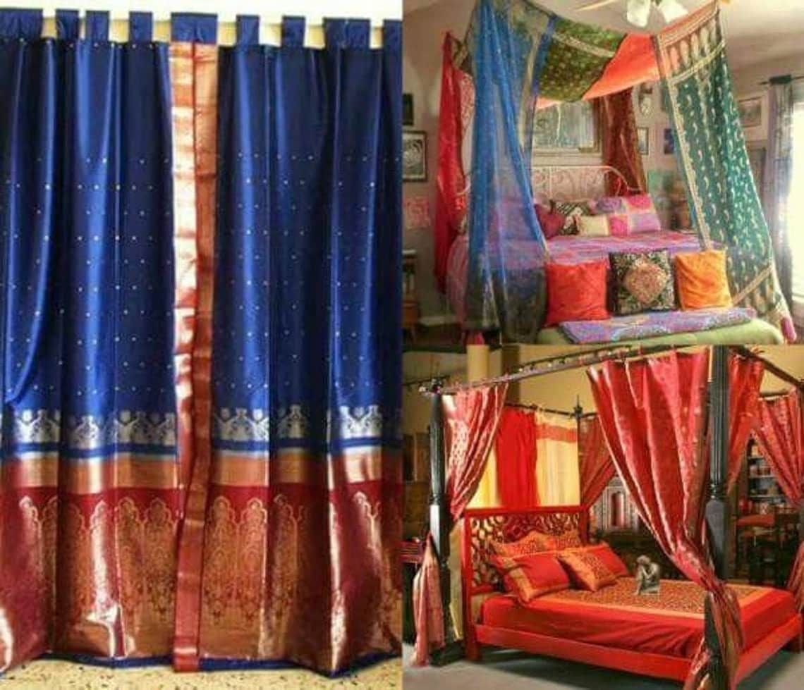 2 Pcs of Indian Curtain Saree Silk Curtain Sari Boho Curtain - Etsy