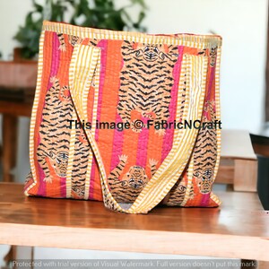 Handmade Quilted Tote Shopping Bag, Tiger Print Cotton Market Bag ...