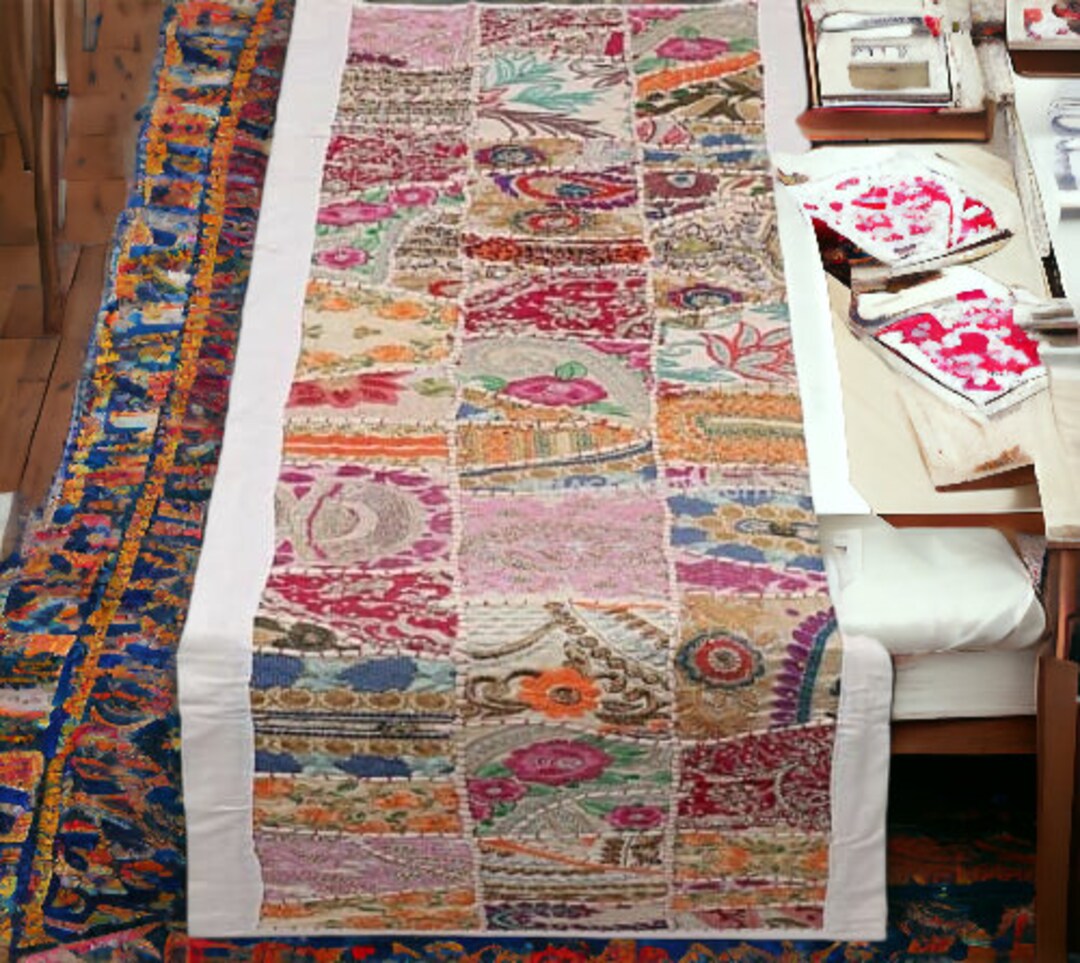 Indian Table Runner Room Decor Cloth Embroidered Patchwork Cotton ...