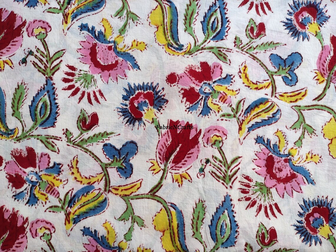 Indian Natural Hand Block Printed Fabric Handmade Cotton | Etsy