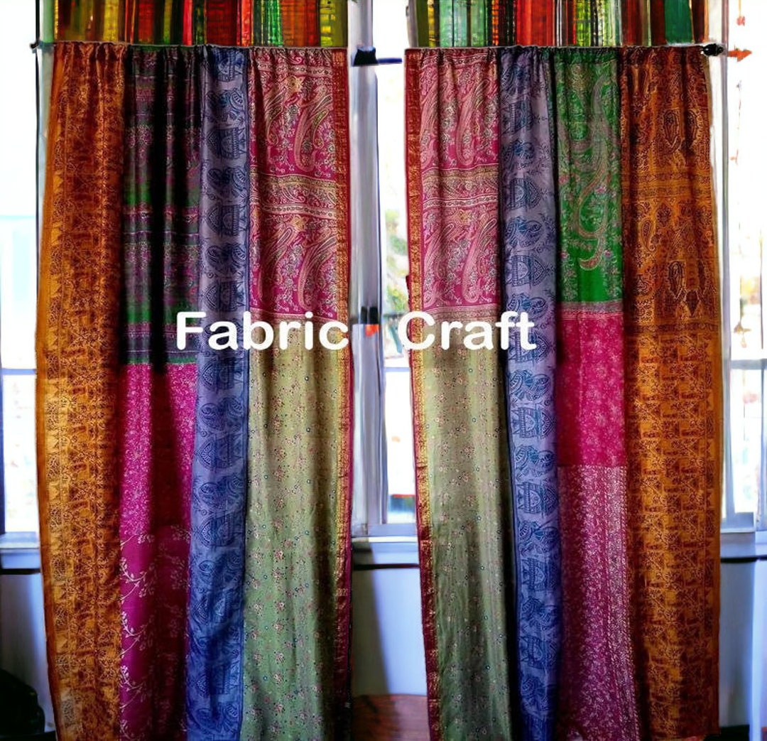 2 Pcs of Indian Vintage Old Silk Sari Multi Color Handmade Patchwork ...