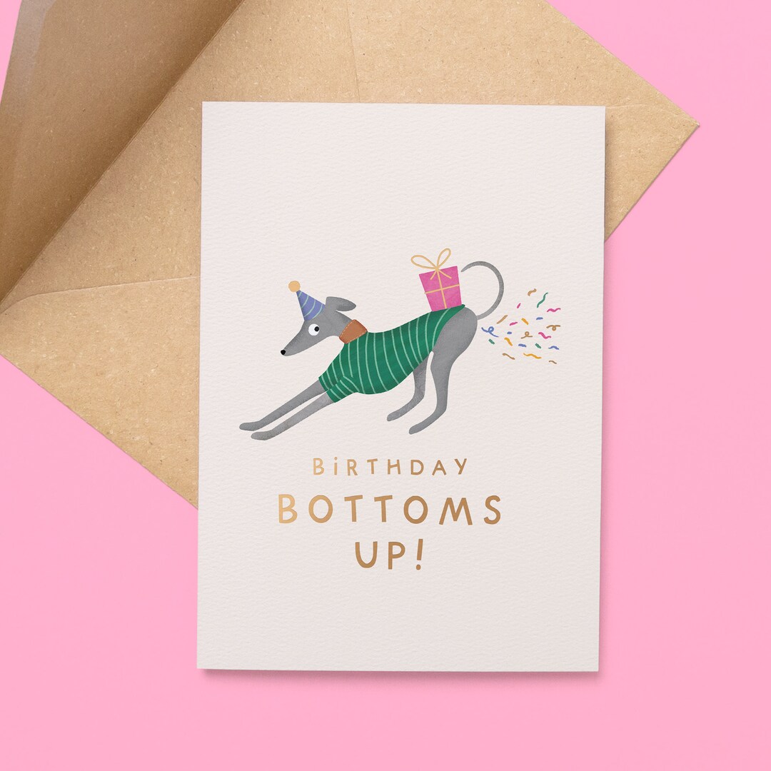 Bottoms Up! - Cute Confetti Toot Dog Birthday Card - Etsy UK