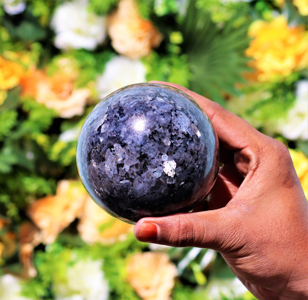 95MM Silver Larvikite Sphere Labradorite Ball Energy Crystal Gemstone ...