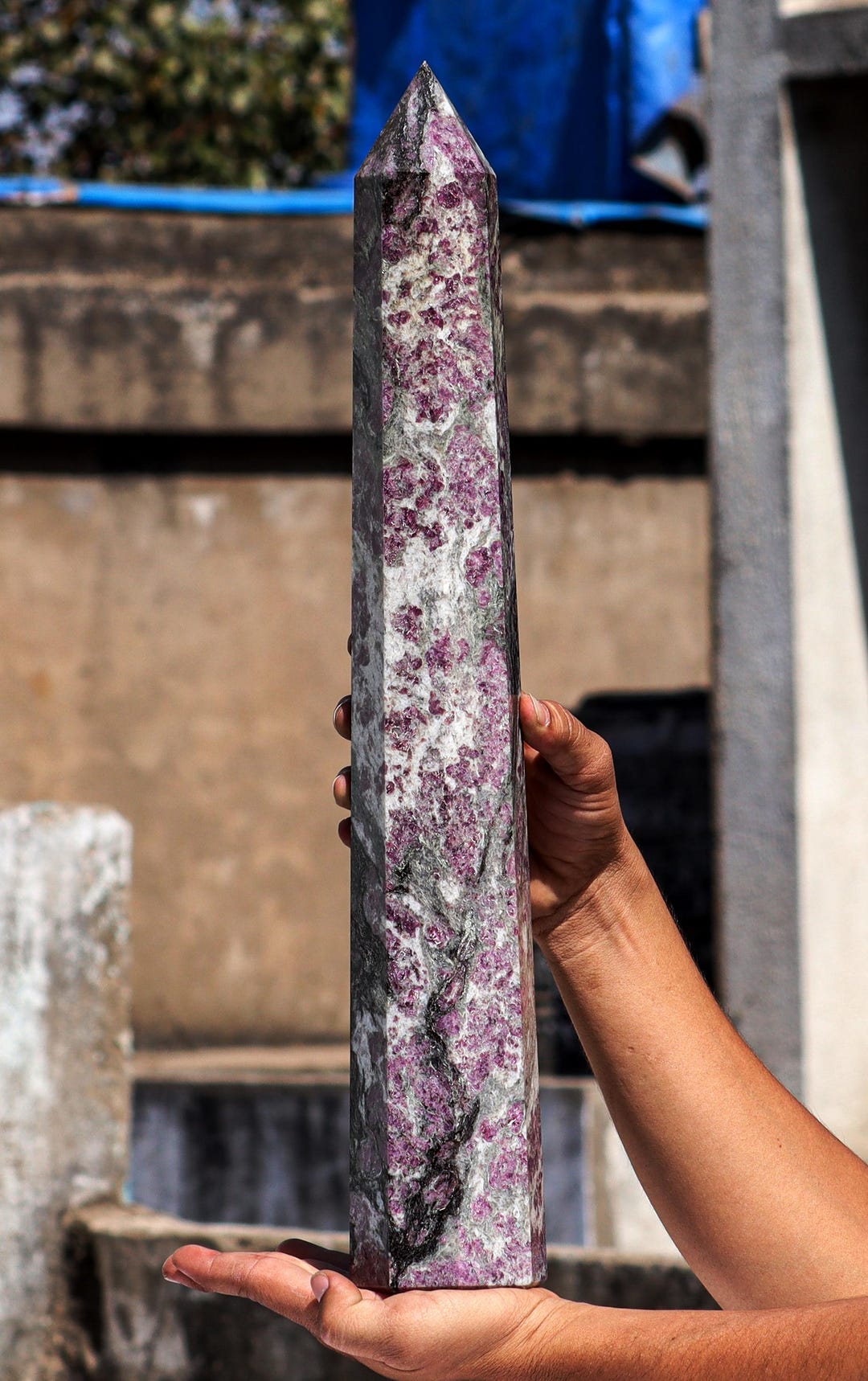 520MM Ruby in Matrix Crystal Obelisk: Natural Pink Faceted Healing ...