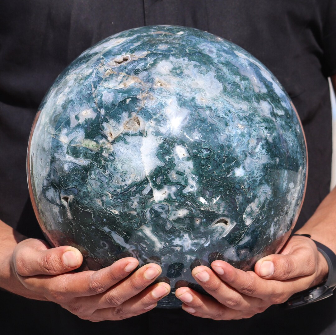 Large Green & Blue Moss Agate Crystal Sphere: Chakra Balancing Decor ...