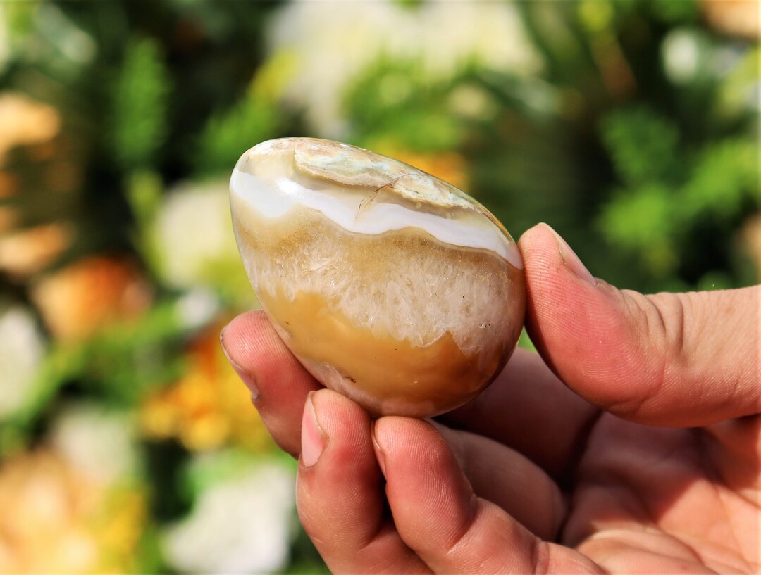 Small 55MM Natural Yellow Ribbon Agate Stone Crystal Reiki Aura Healing ...