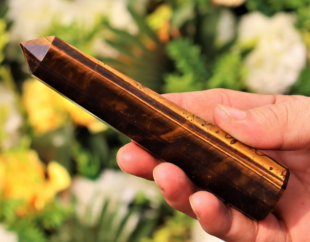 Chakra Balancing Tiger Eye Crystal Tower - 130MM Falcon's Eye Obelisk ...