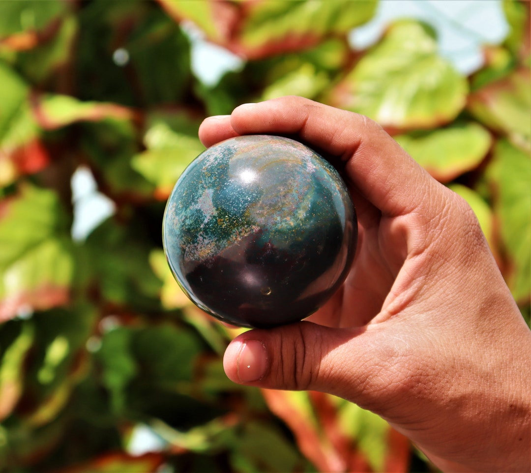 65MM Green Bloodstone Sphere Chakra Balancing Crystal Ball Energy Boost ...