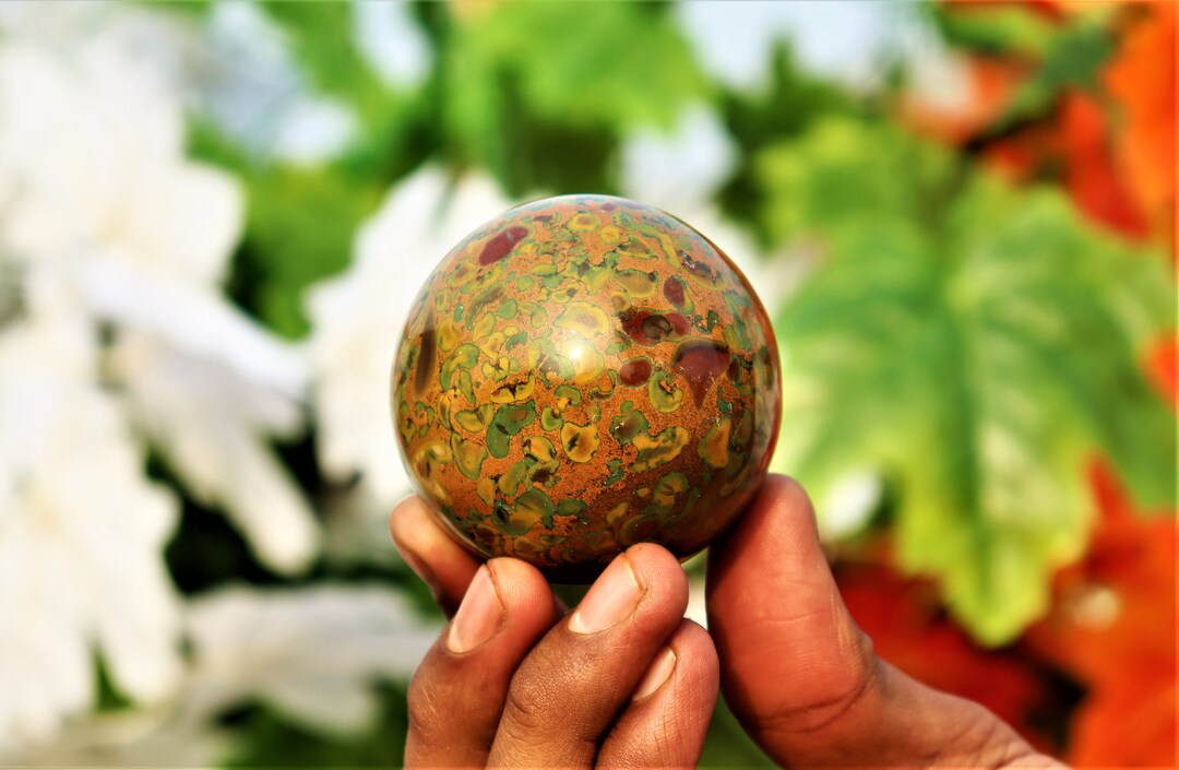 60MM Agatized Coral Jasper Gemstone Sphere Natural Healing Stone ...