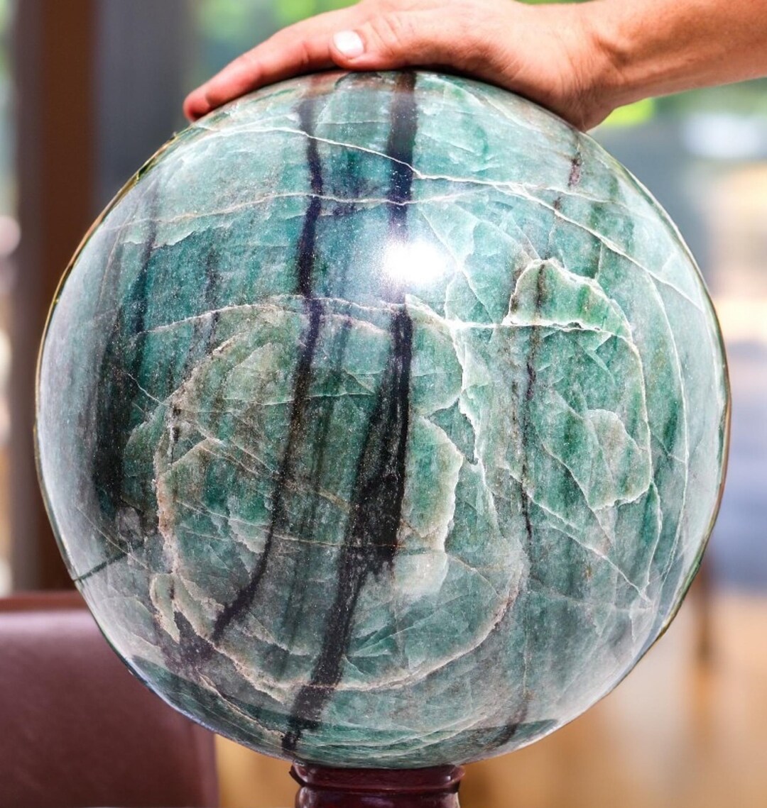 Giant 290MM Green Saussurite Crystal Sphere: Metaphysical Healing Decor ...
