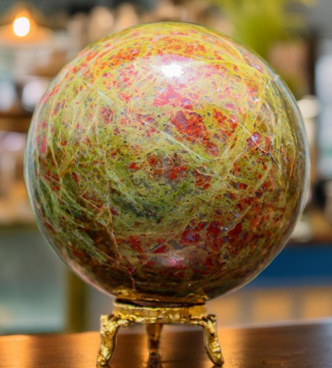 Green Unakite Crystal Sphere Chakra Balancing Ball Energy Meditation ...