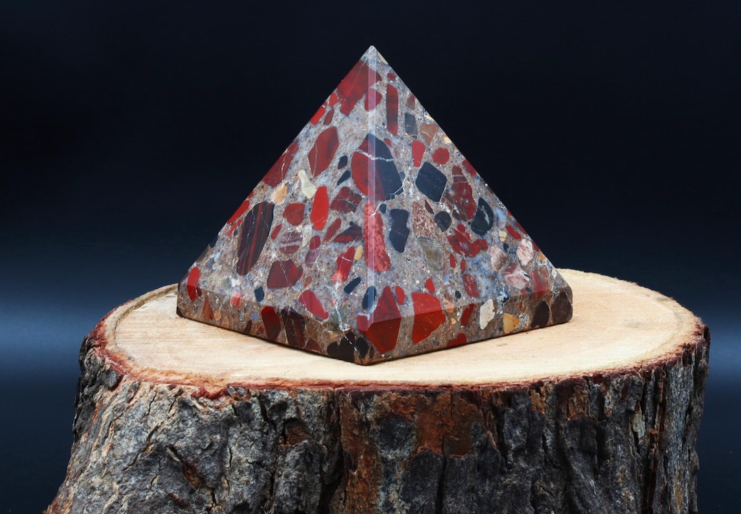 95MM Red Conglomerate Jasper Pyramid Puddingstone Crystal Pyramid ...