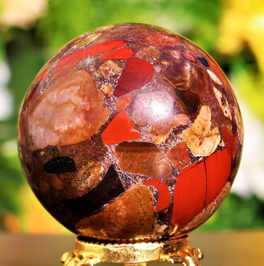 55MM Red Conglomerate Ball Puddingstone Sphere Metaphysical Diamictite ...