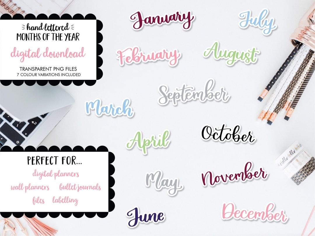 Hand Lettering Months of the Year Digital Download Labels for Wall ...