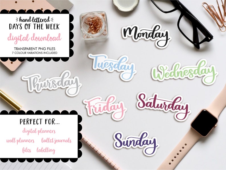 Hand Lettering Days of the Week Digital Download Labels for Wall ...