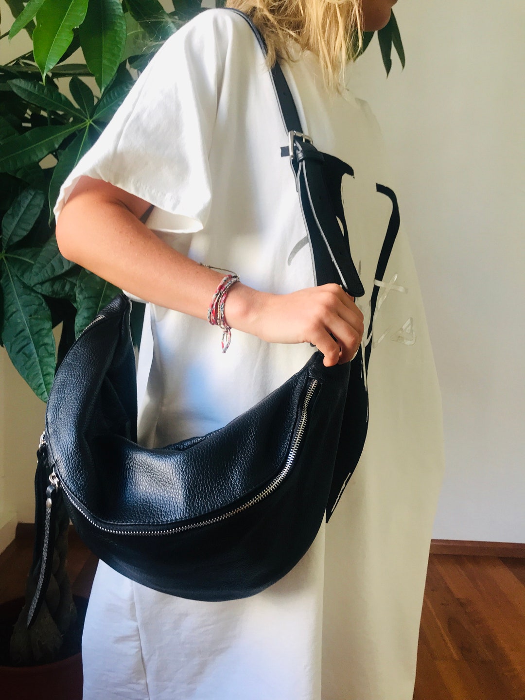 IDA XXL Extra Große Leder Bauchtasche bum Halfmoon Bag moon bag ...