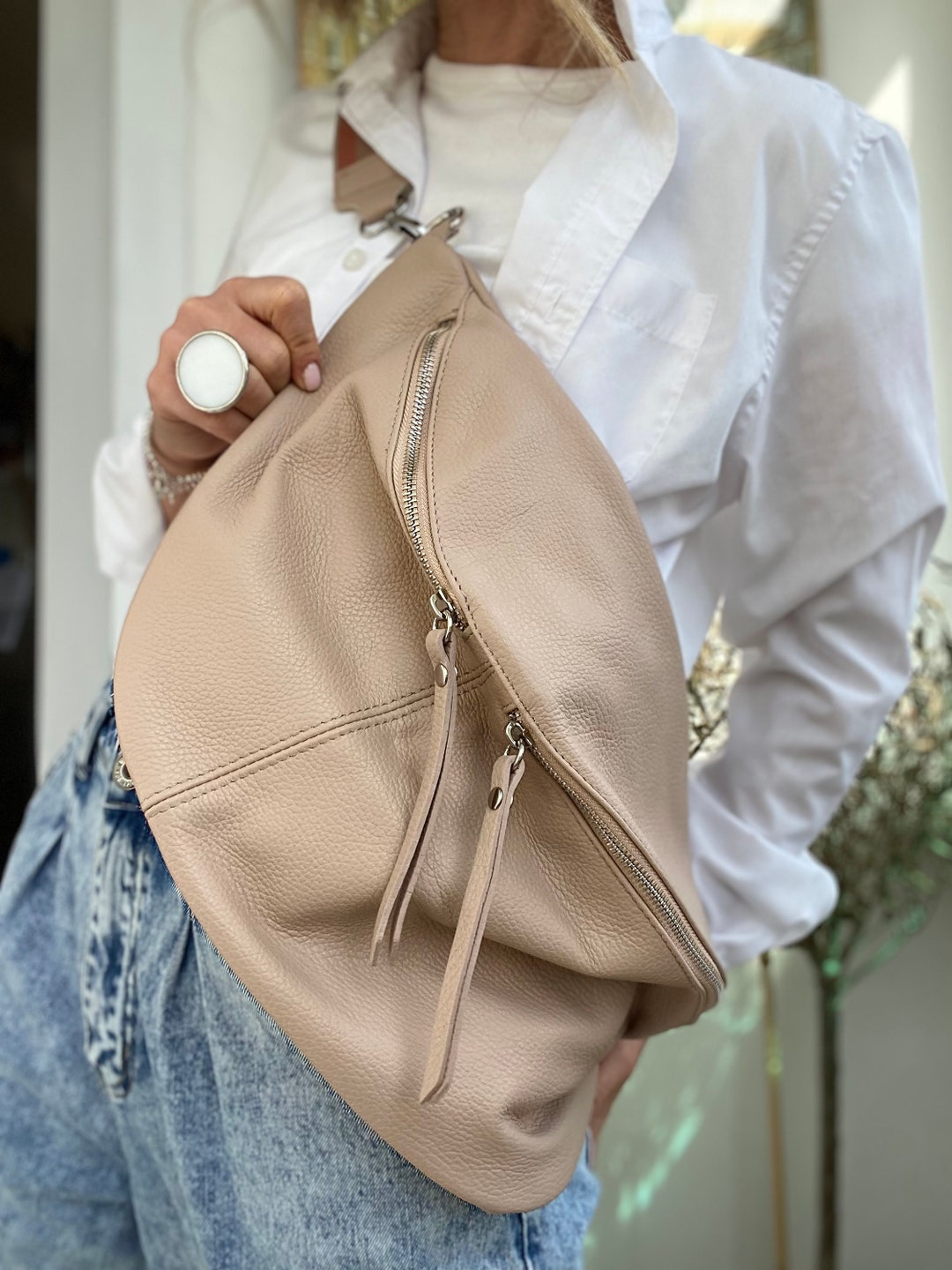 IDA XXL Shoulder Bag, Leather, Large Body, Hippie Bag, Funny Bag, Light ...