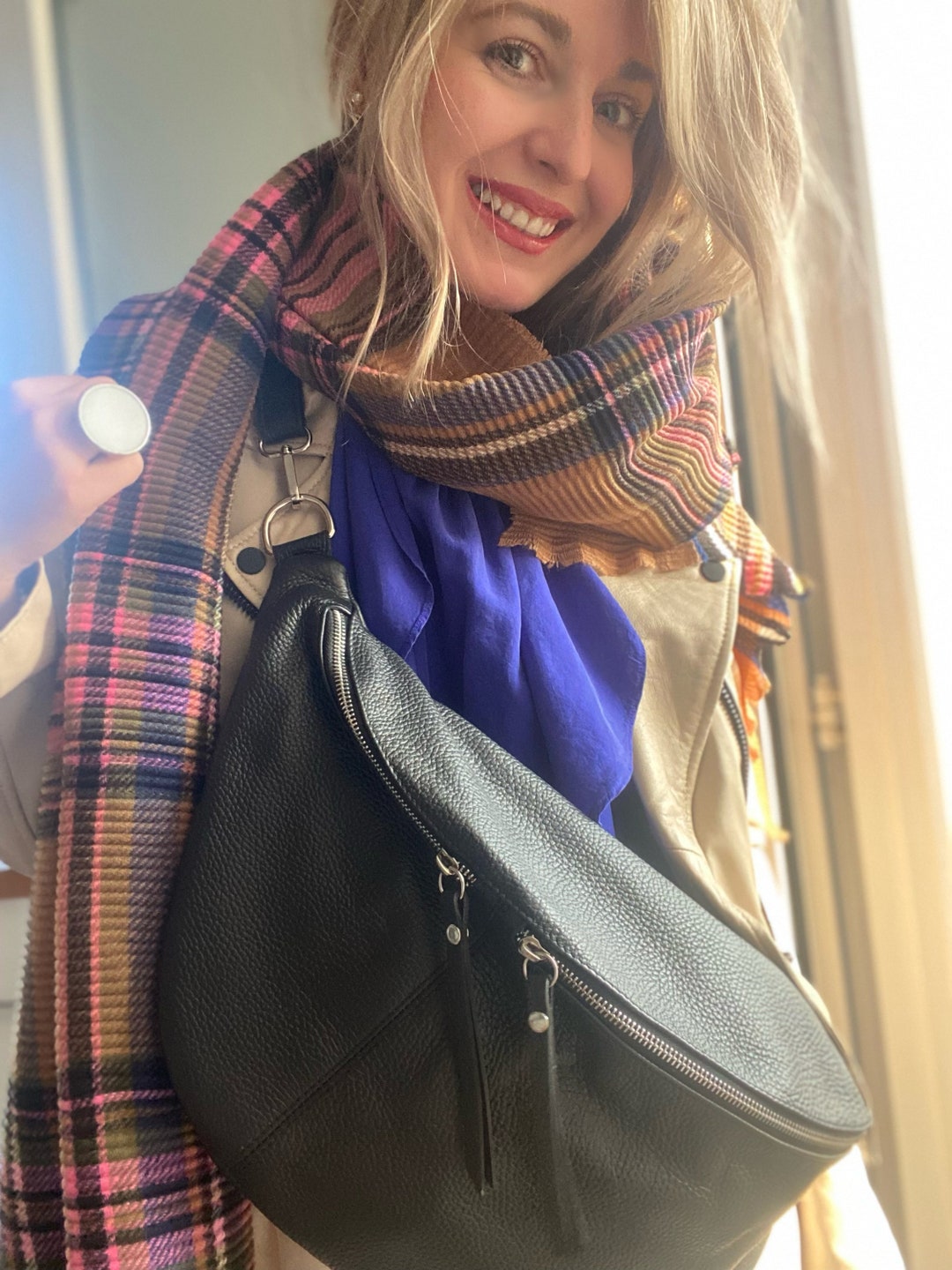 IDA XXL Extra Large Leather Bum Bag Shoulder Bag With Snap Hook Large ...