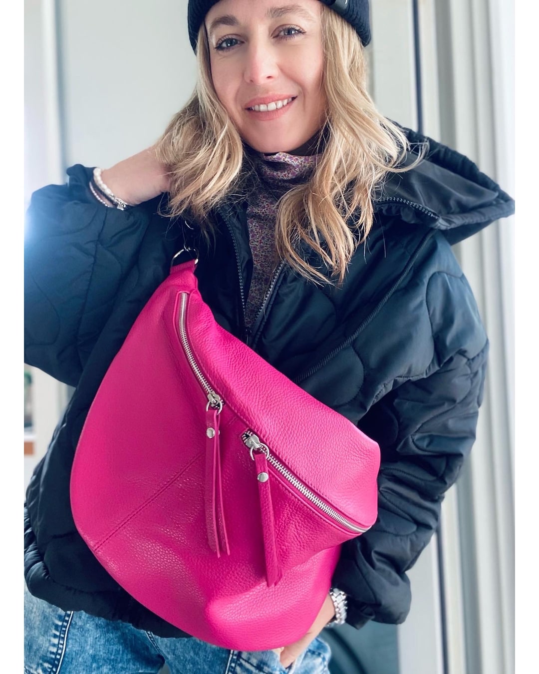 IDA XXL Extra Large Leather Bum Bag Shoulder Bag With Snap Hook Large ...