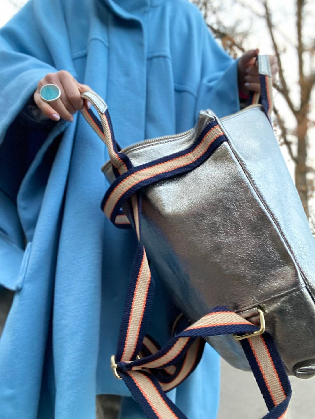 Jasper Hammer Women's Backpack Tote Backpack Leather Silver Bag Leather ...