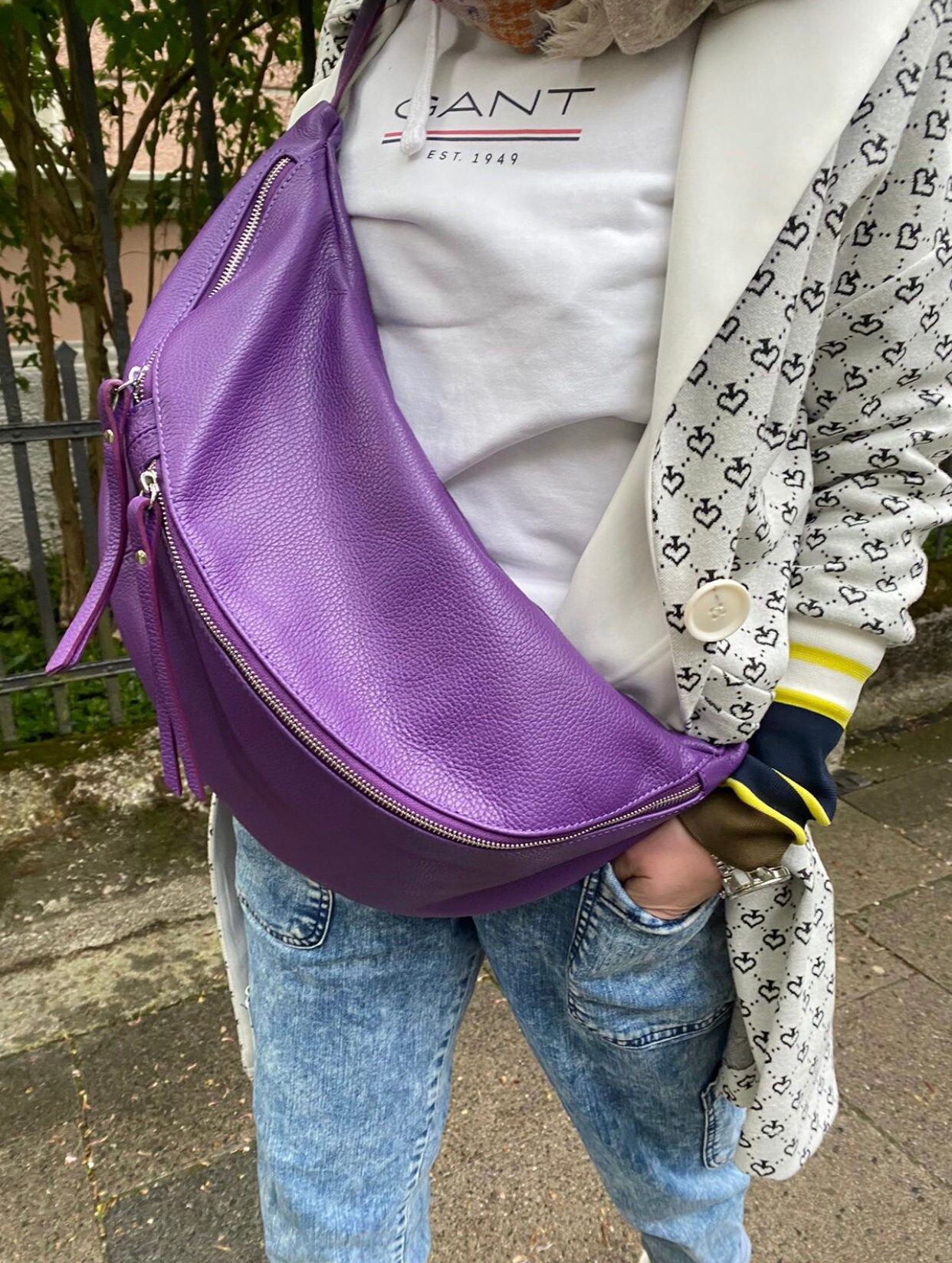 IDA XXL Shoulder Bag, Leather Bag, Large Bodysuit, Vibrant Purple ...